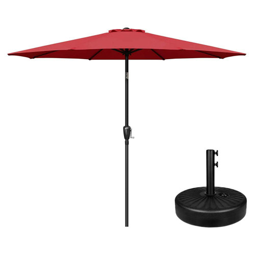 Arlmont & Co. Moriam Patio Umbrella Polyester Market Umbrella with Free Standing Umbrella Base ...